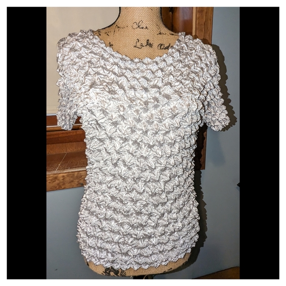 Tops | Magic Bubble Popcorn Crinkle Short Sleeve Top Shirt | Poshmark